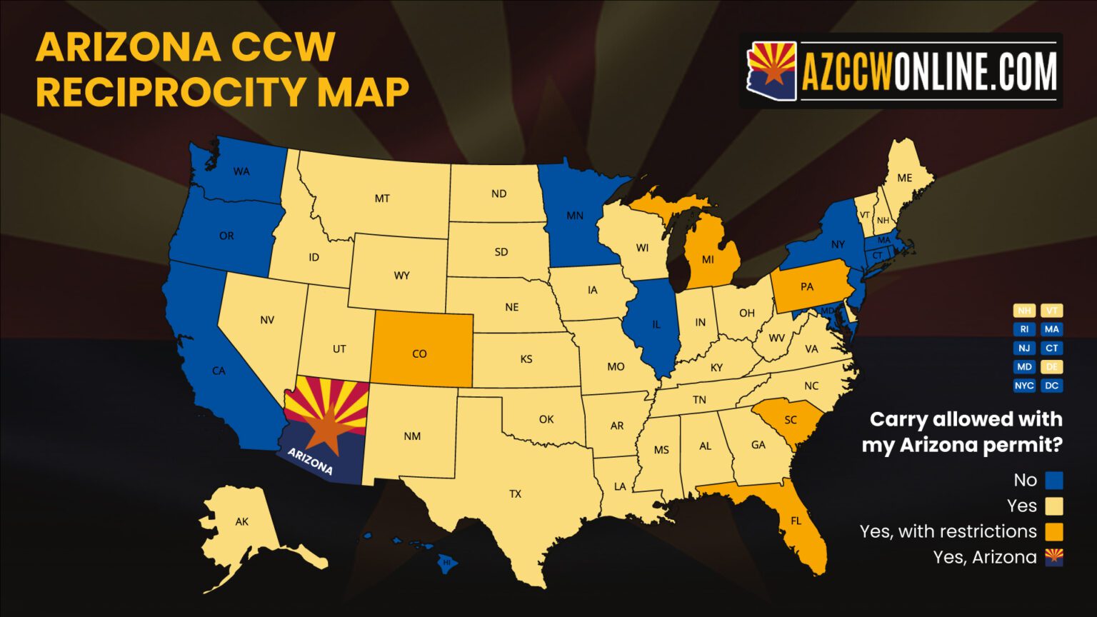 AZ CCW Reciprocity Map - Azccw Online